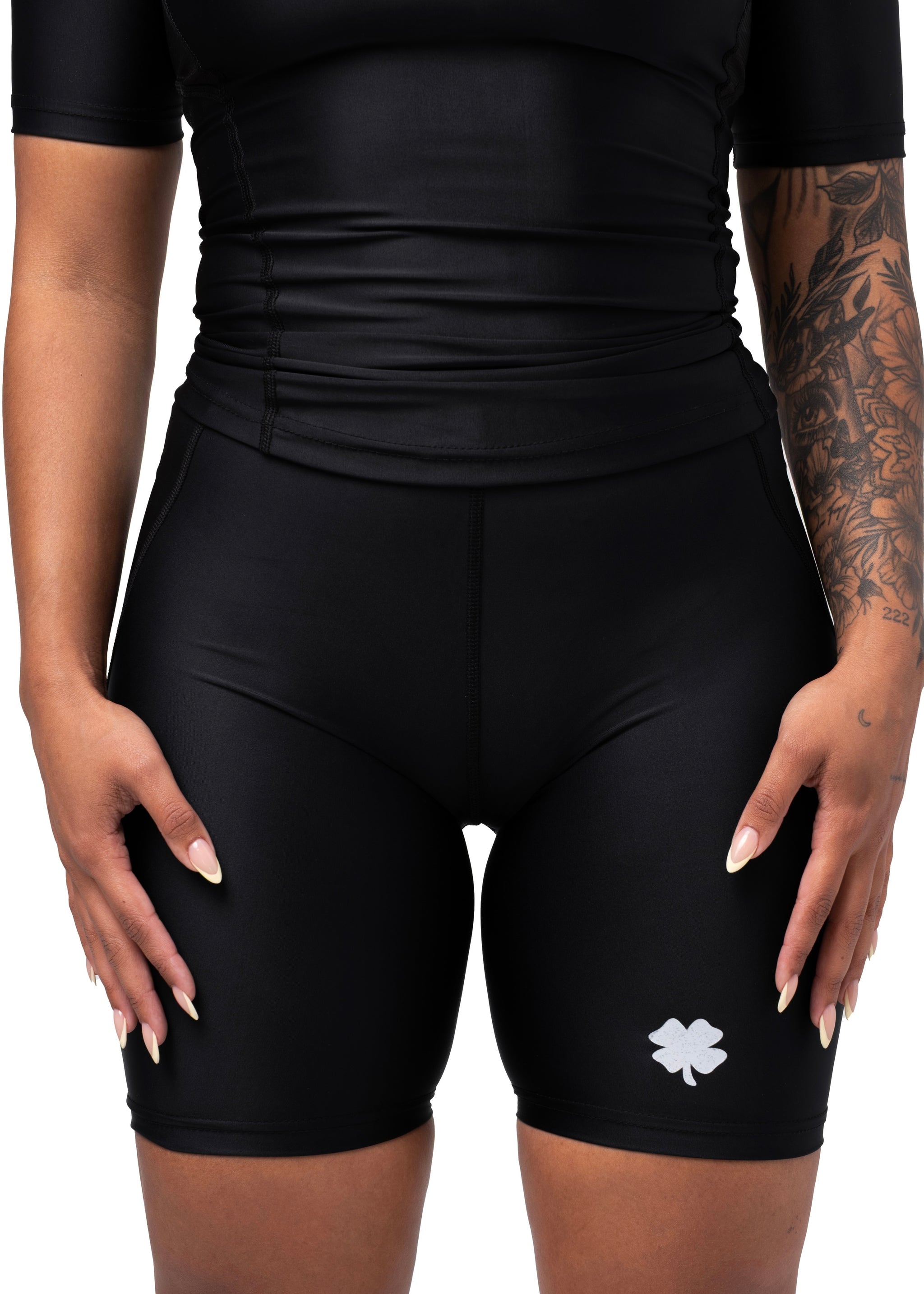 Black Clover Patch Biker Shorts | Filthy Wealth Clothing
