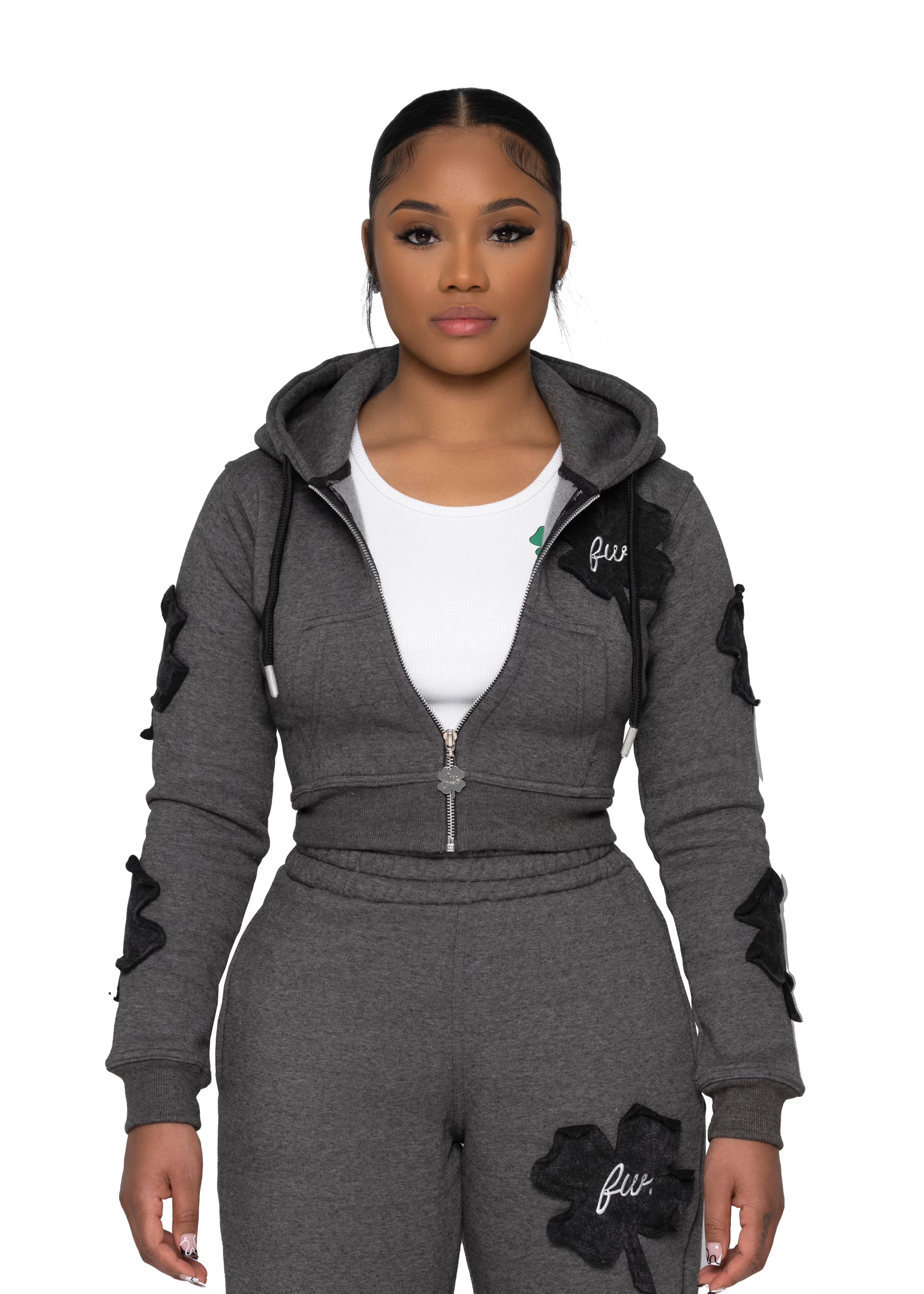 Stitched Clover Cropped Hoodie | Filthy Wealth Clothing