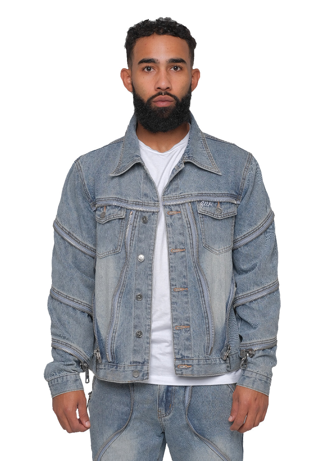 Blue Zipper Denim Jacket | Filthy Wealth Clothing